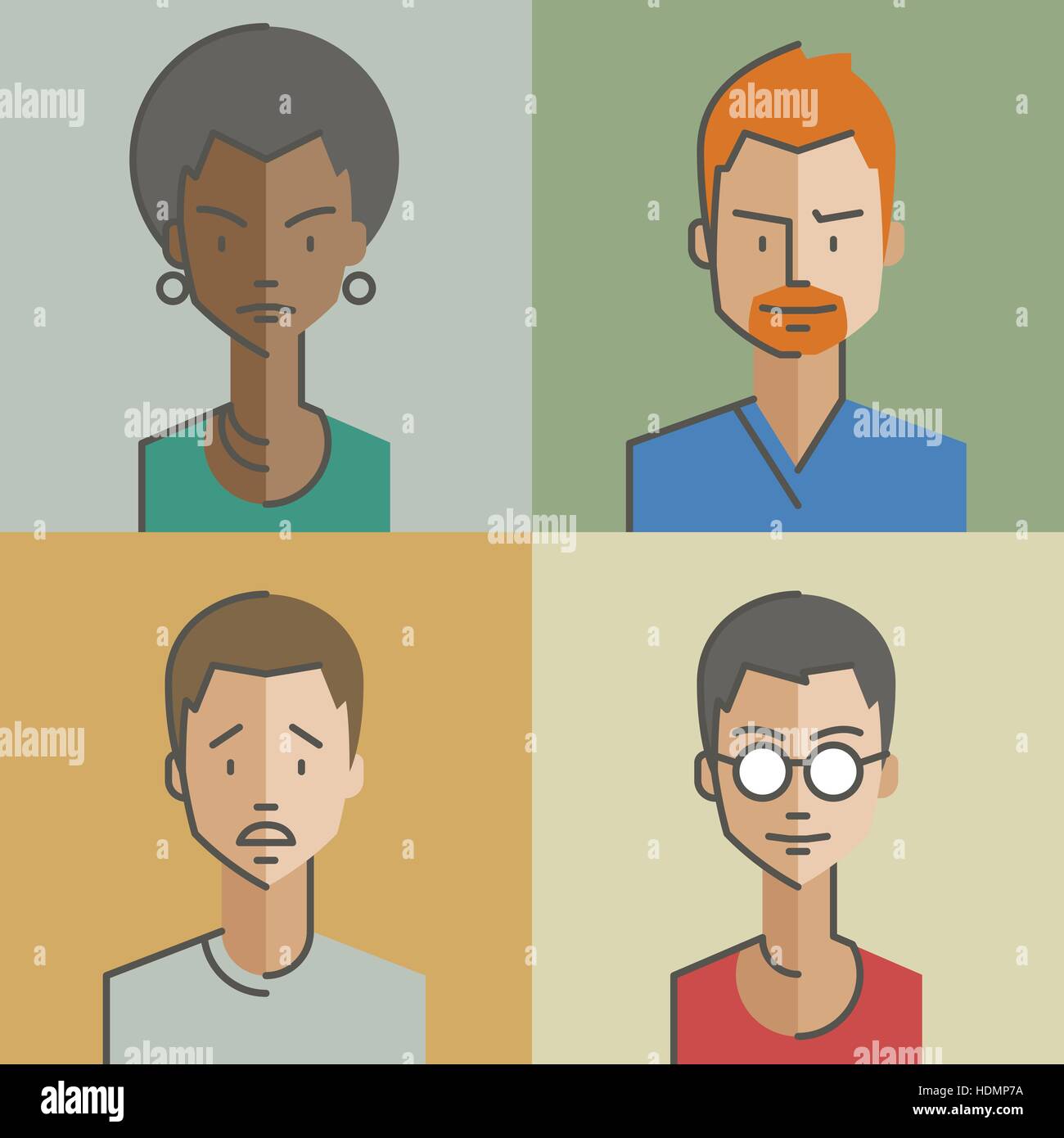 Male and female character faces avatars. Flat style with thin line icons. Vector. Set №01 Stock ...