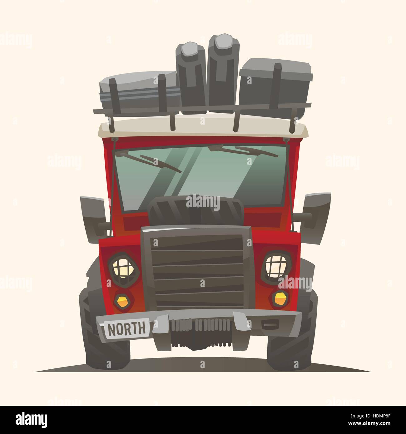 Off road red fully loaded lifted adventure car with hoist, extra wheel ...