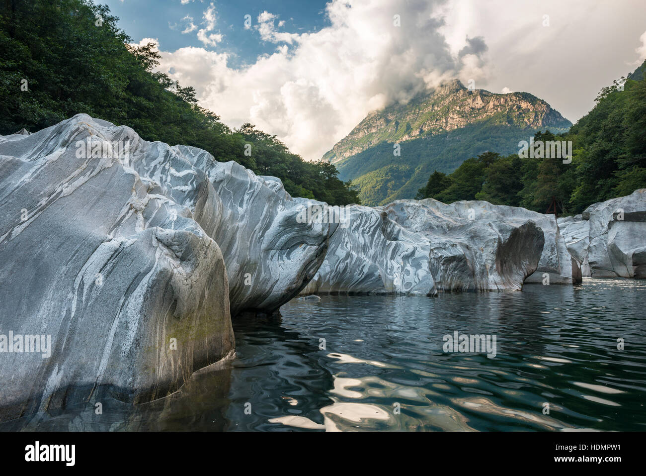 The Verzasca mountain river, rock structures, Valle Verzasca, Ticino ...
