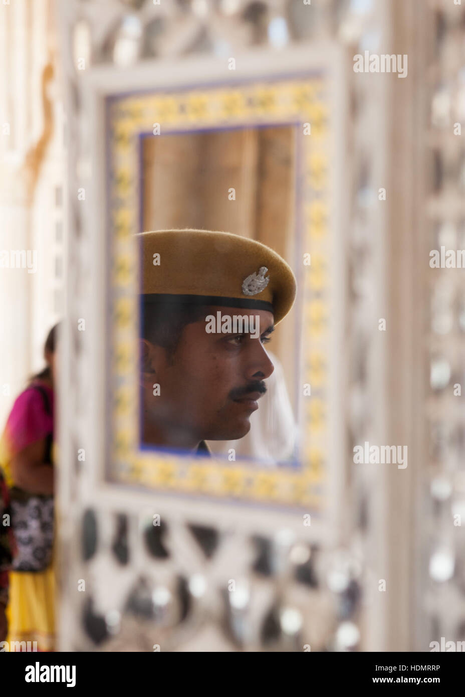 Mirror reflection of a guard at the City Palace,Jaipur Rajasthan,India ...