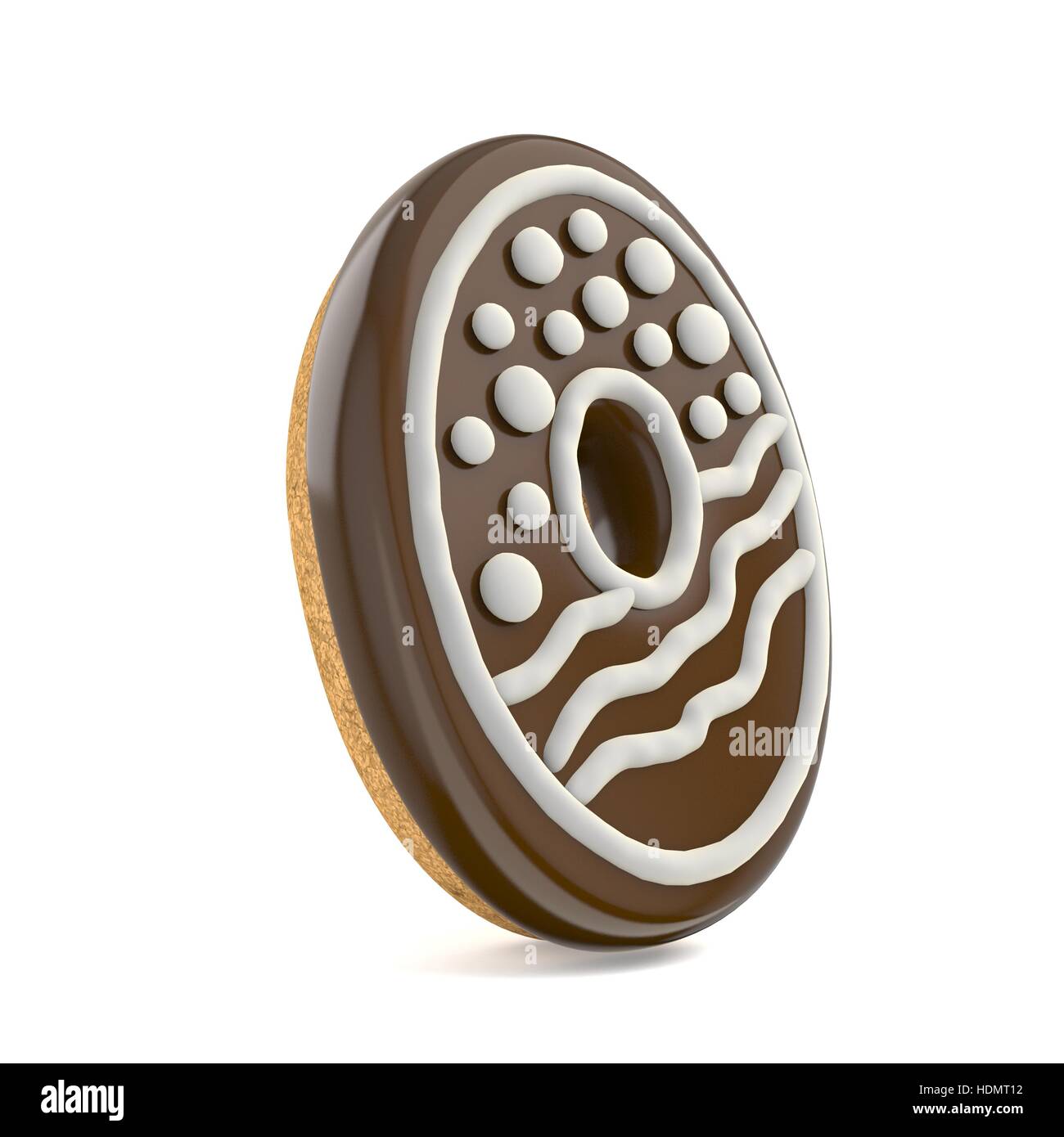 Number ZERO 0 chocolate Christmas gingerbread font decorated with white ...