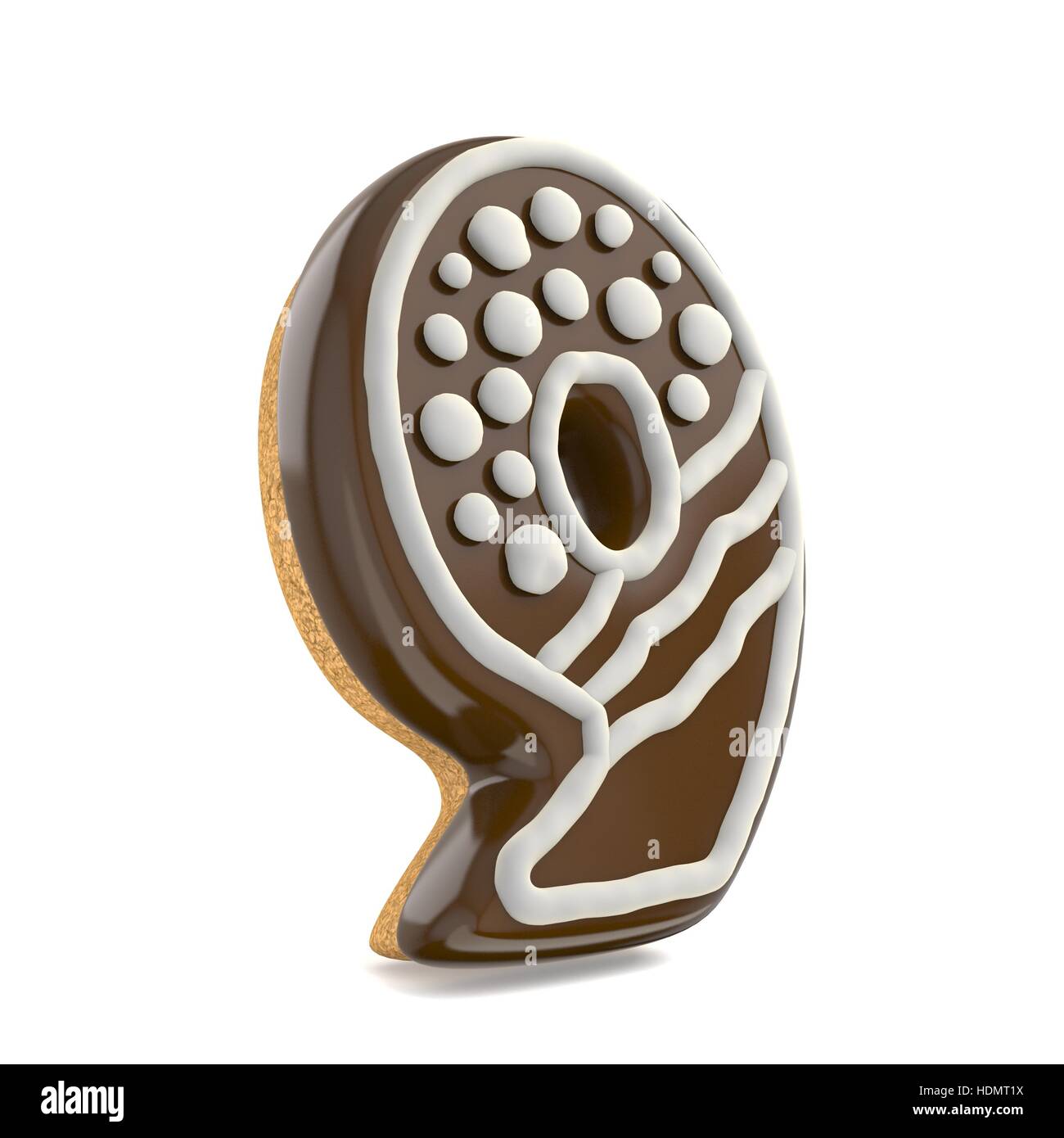 Number NINE 9 chocolate Christmas gingerbread font decorated with white ...