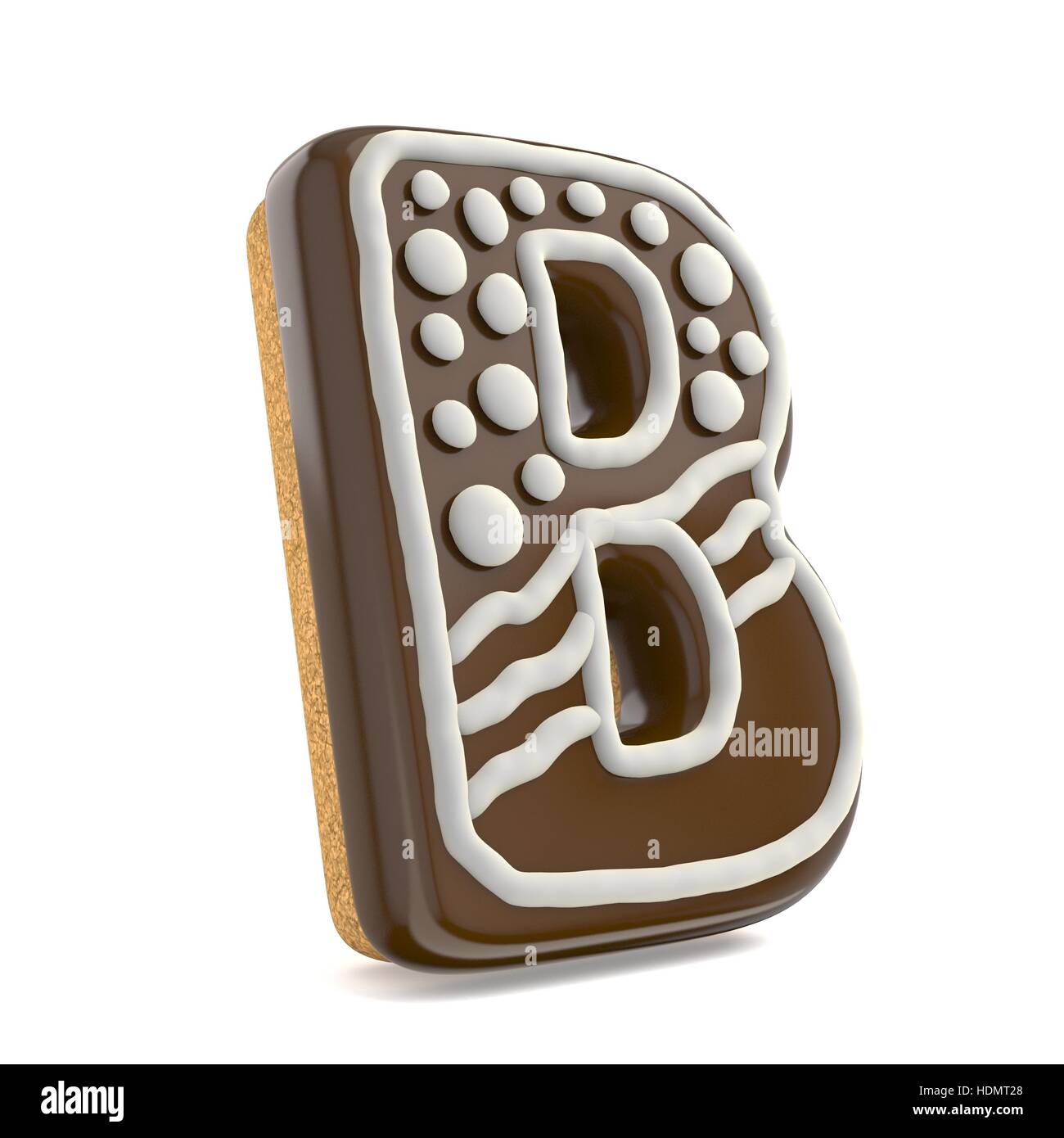Letter B chocolate Christmas gingerbread font decorated with white ...
