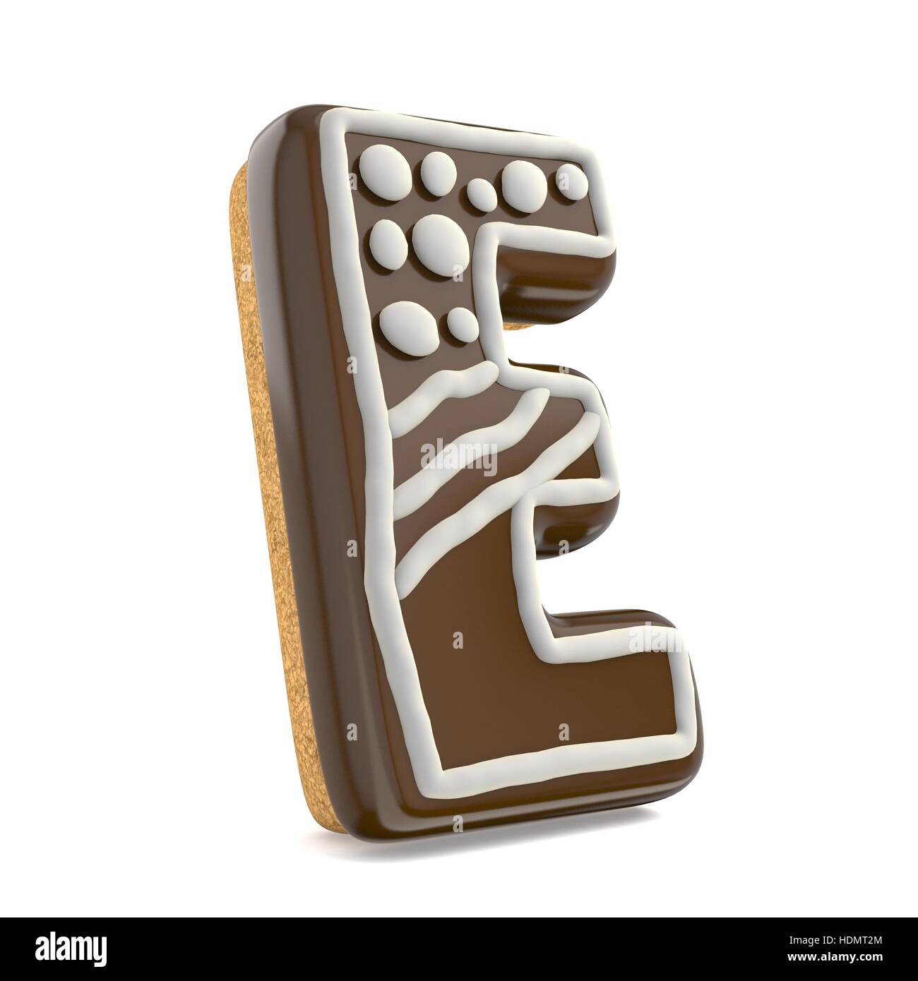 Letter E chocolate Christmas gingerbread font decorated with white ...