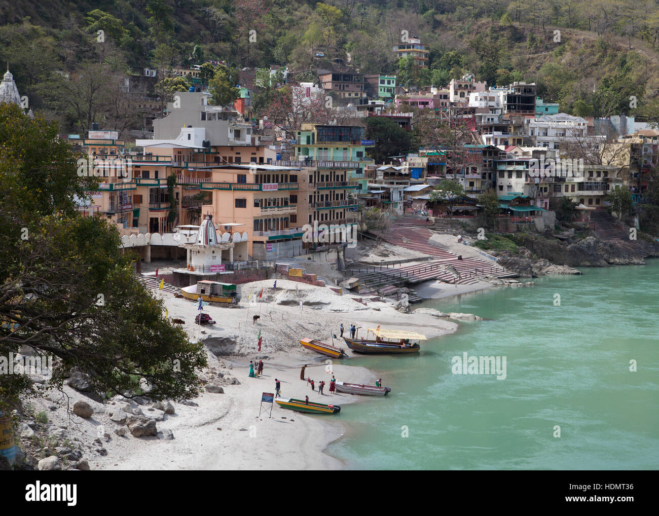 High angle view of the Ganges River in Rishikesh, Uttarakhand, India ...