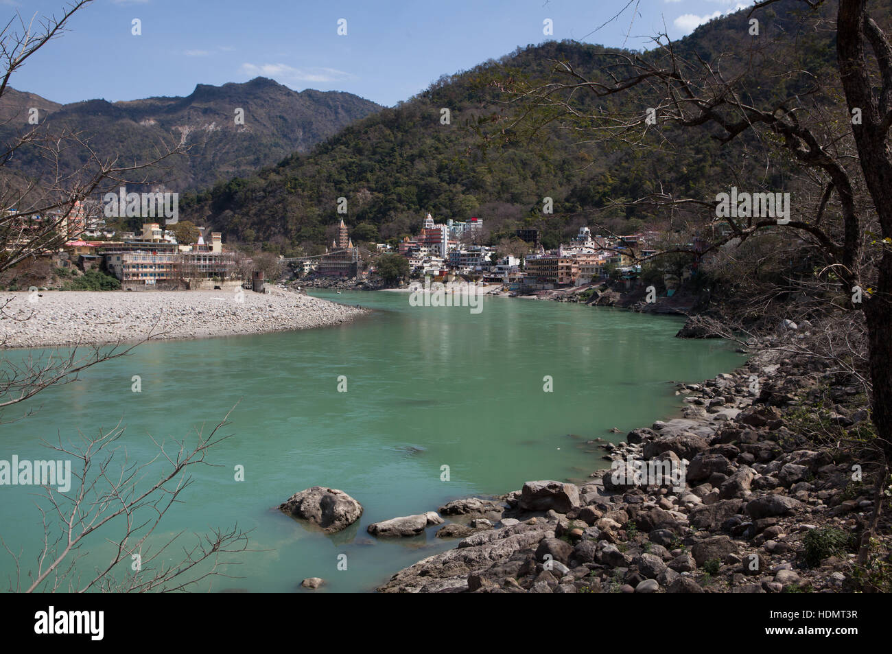 High angle view of the Ganges River in Rishikesh, Uttarakhand, India ...