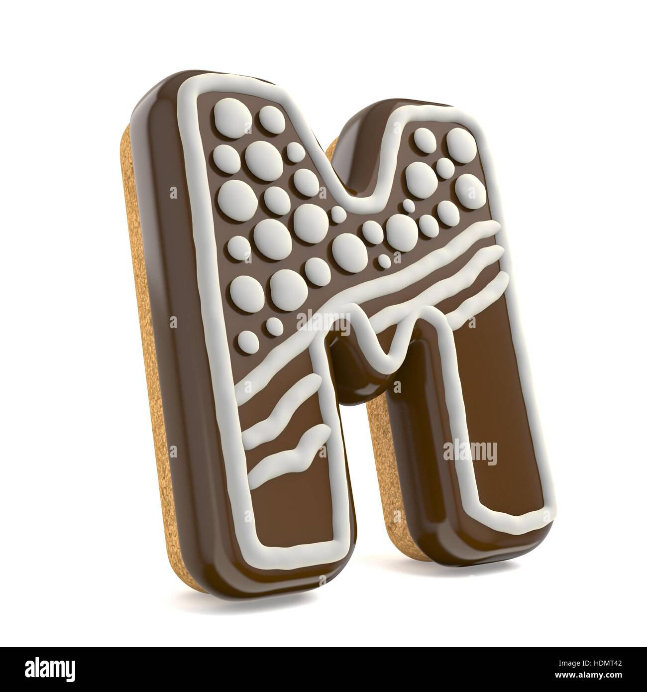 Letter M chocolate Christmas gingerbread font decorated with white ...