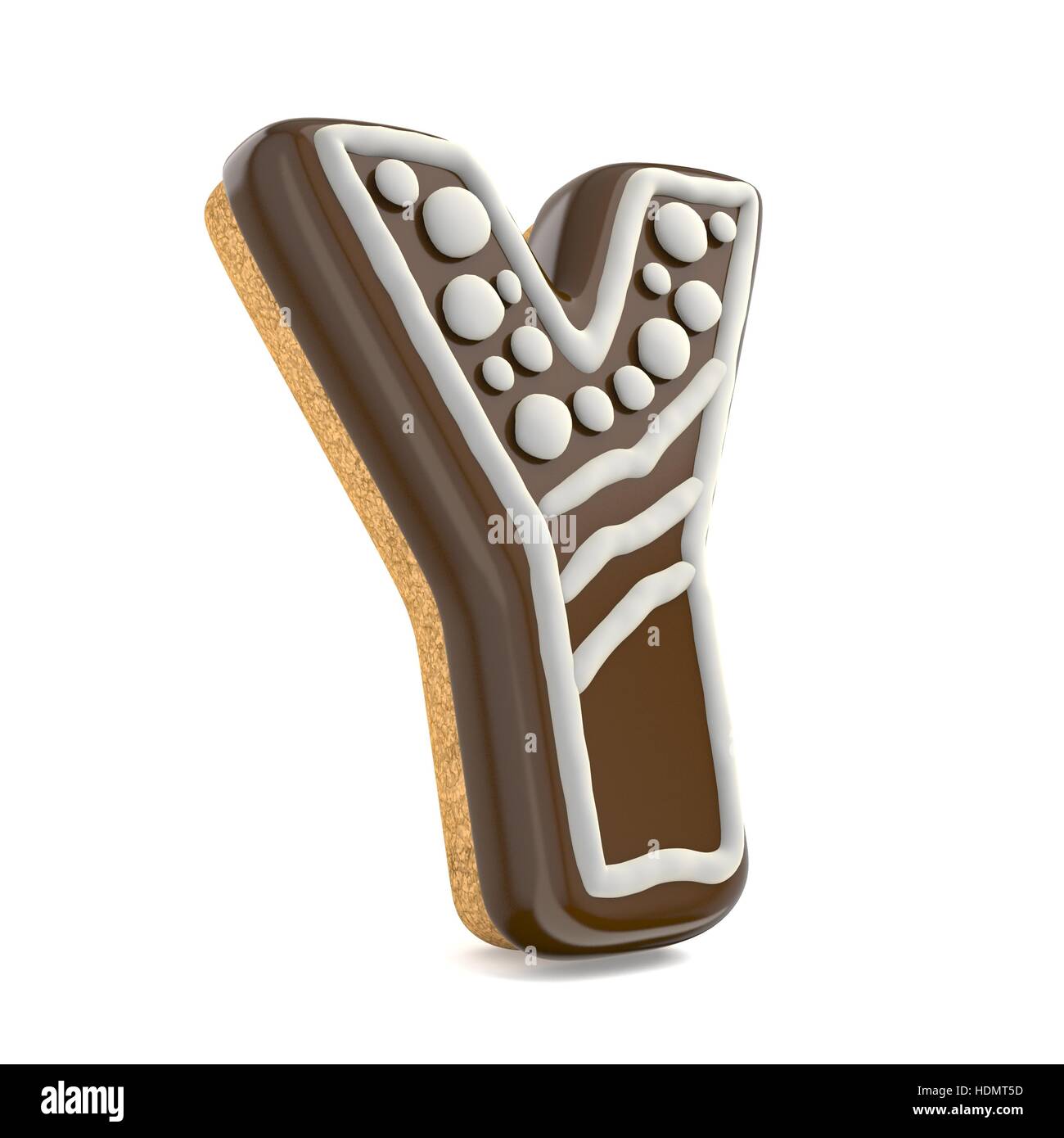 Letter Y chocolate Christmas gingerbread font decorated with white ...