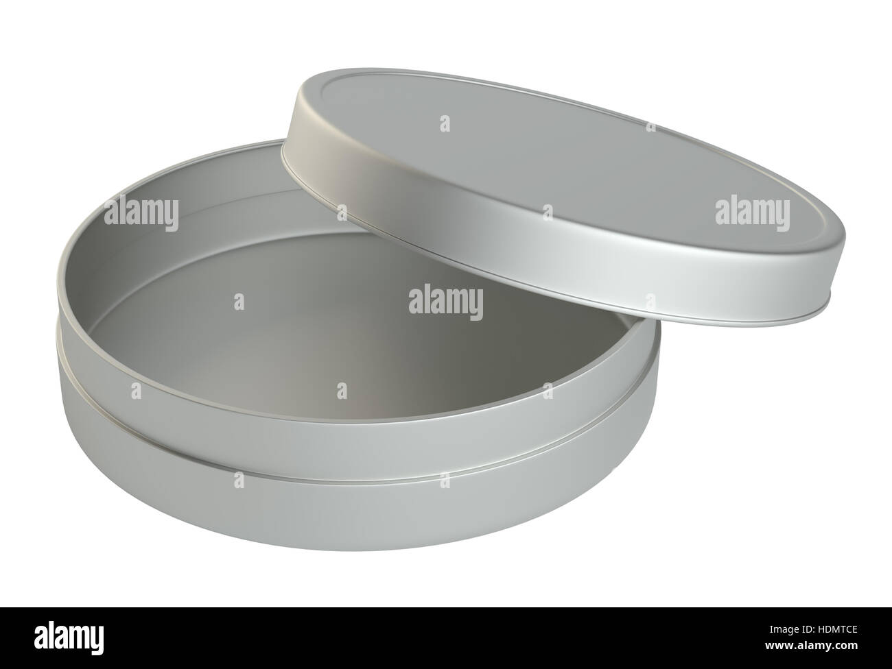 Metal round box on white background Stock Photo - Alamy