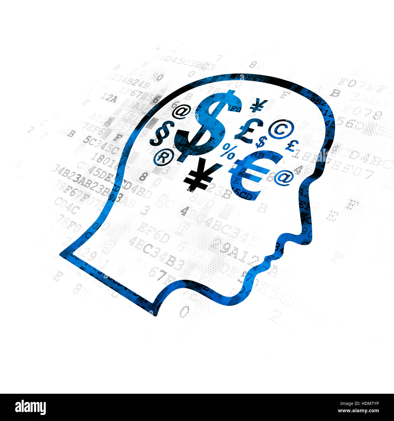 Finance concept: Head With Finance Symbol on Digital background Stock ...
