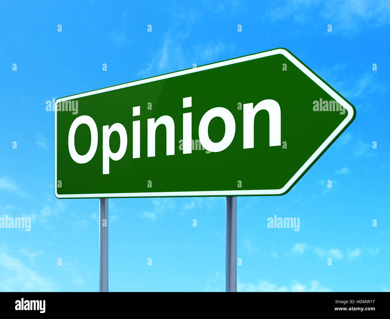 Advertising concept: Opinion on road sign background Stock Photo - Alamy