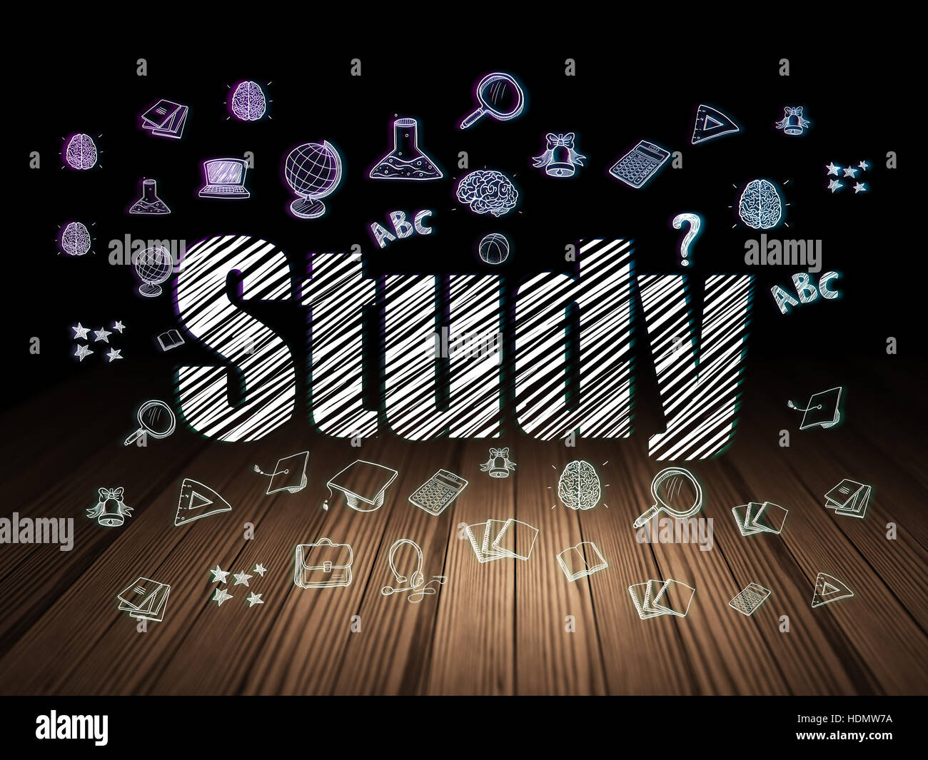 Education concept: Study in grunge dark room Stock Photo - Alamy