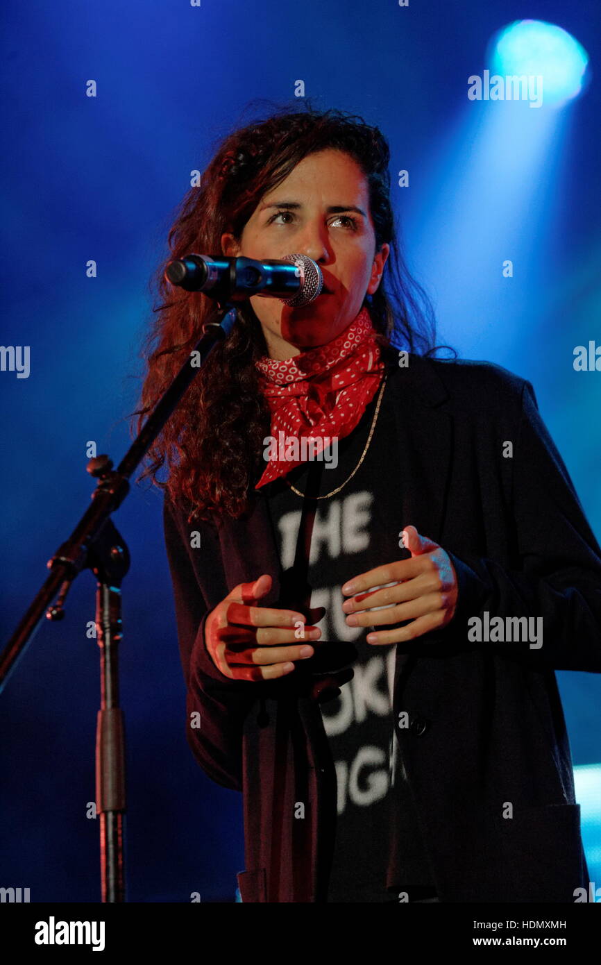 Singer song-writer Tamar Eisenman performs on stage at Place Emilie ...