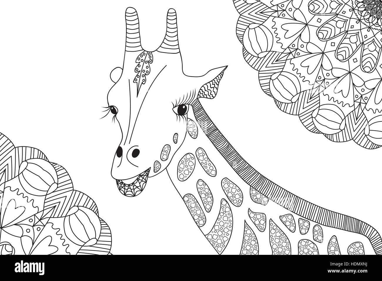 Hand-drawn giraffe illustration for coloring book Stock Vector Image ...