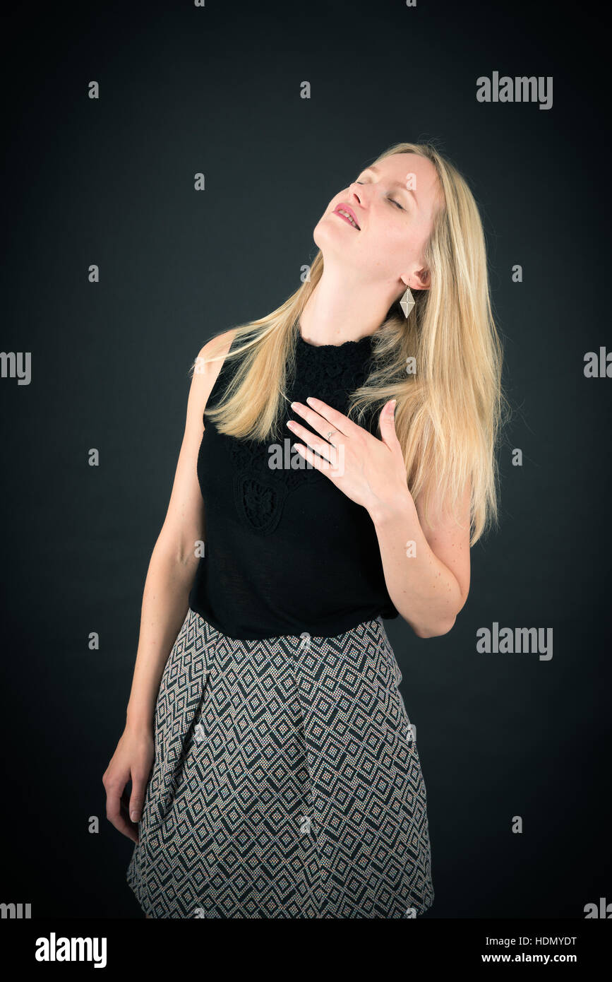 Beautiful woman doing different expressions in different sets of ...