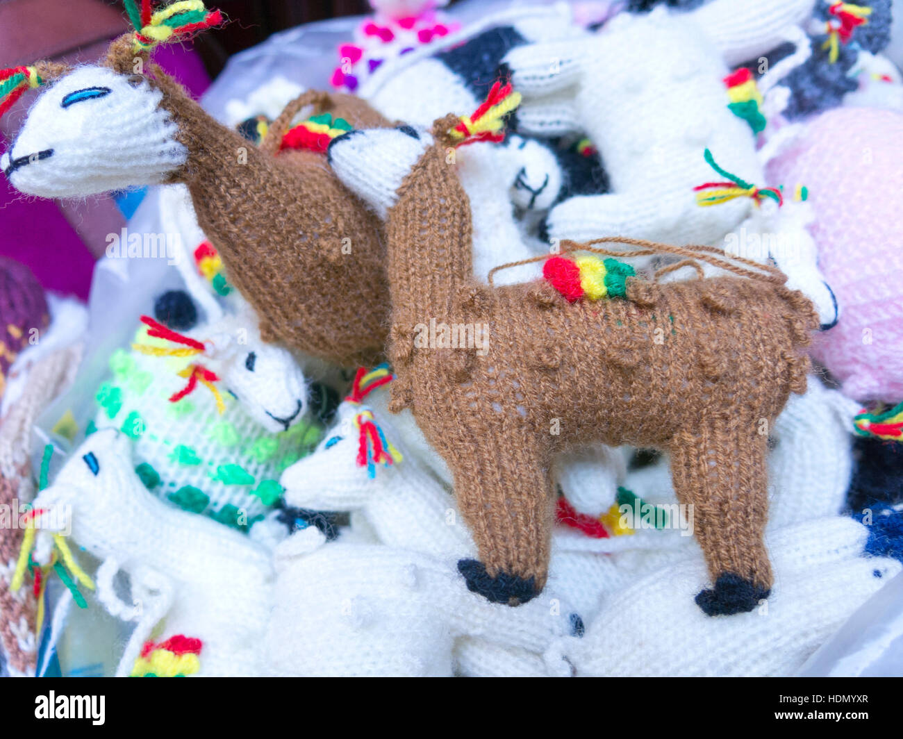 Display of traditional souvenirs at the market in La Paz city, Bolivia ...
