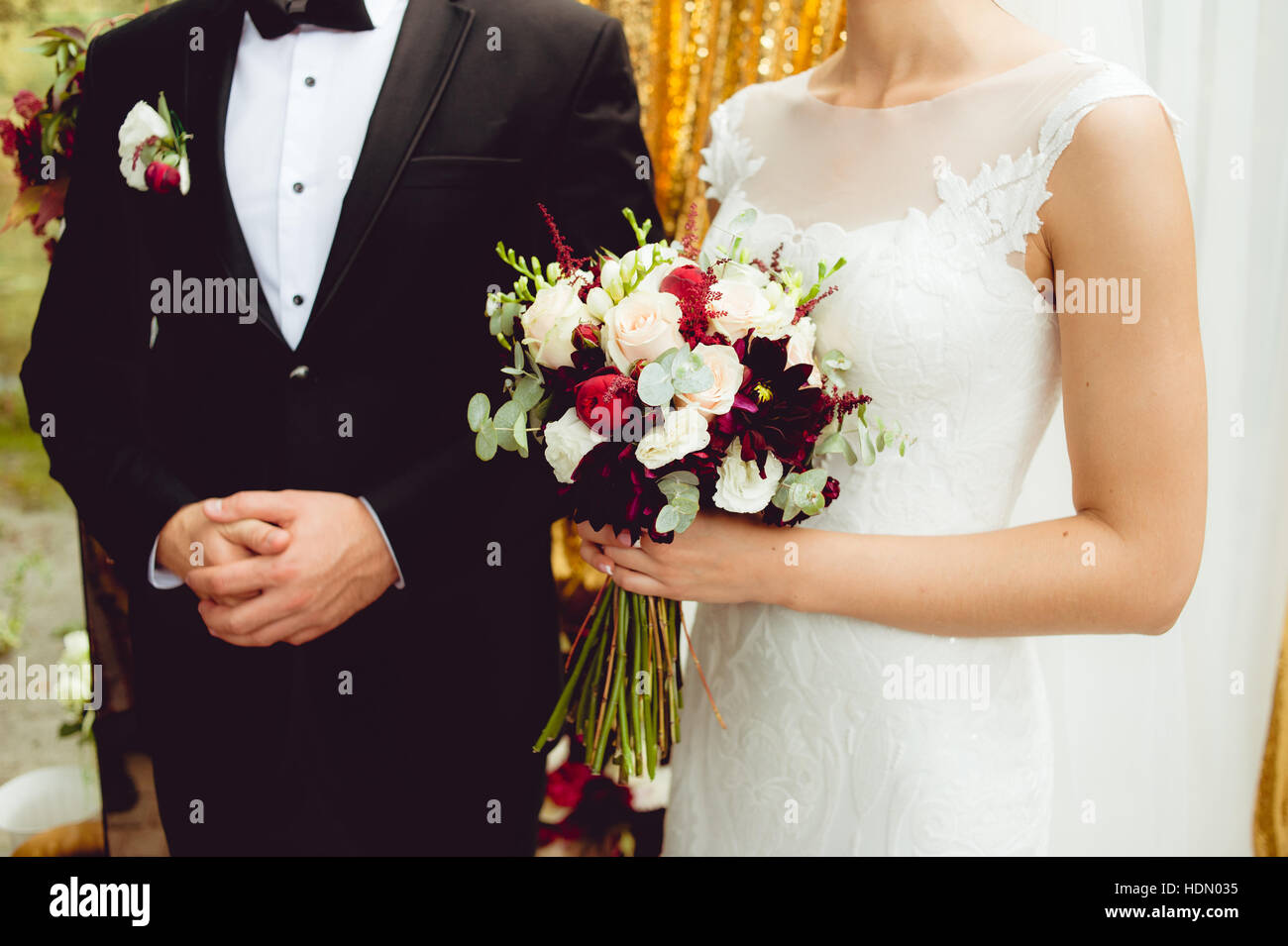 Big wedding bouquet before ceremony Stock Photo - Alamy