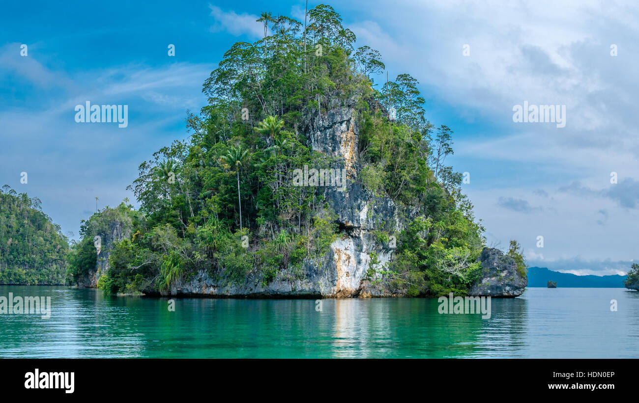 Huge Triangle Rock overgrown with Palmtrees in Hidden Bay on Gam Island ...