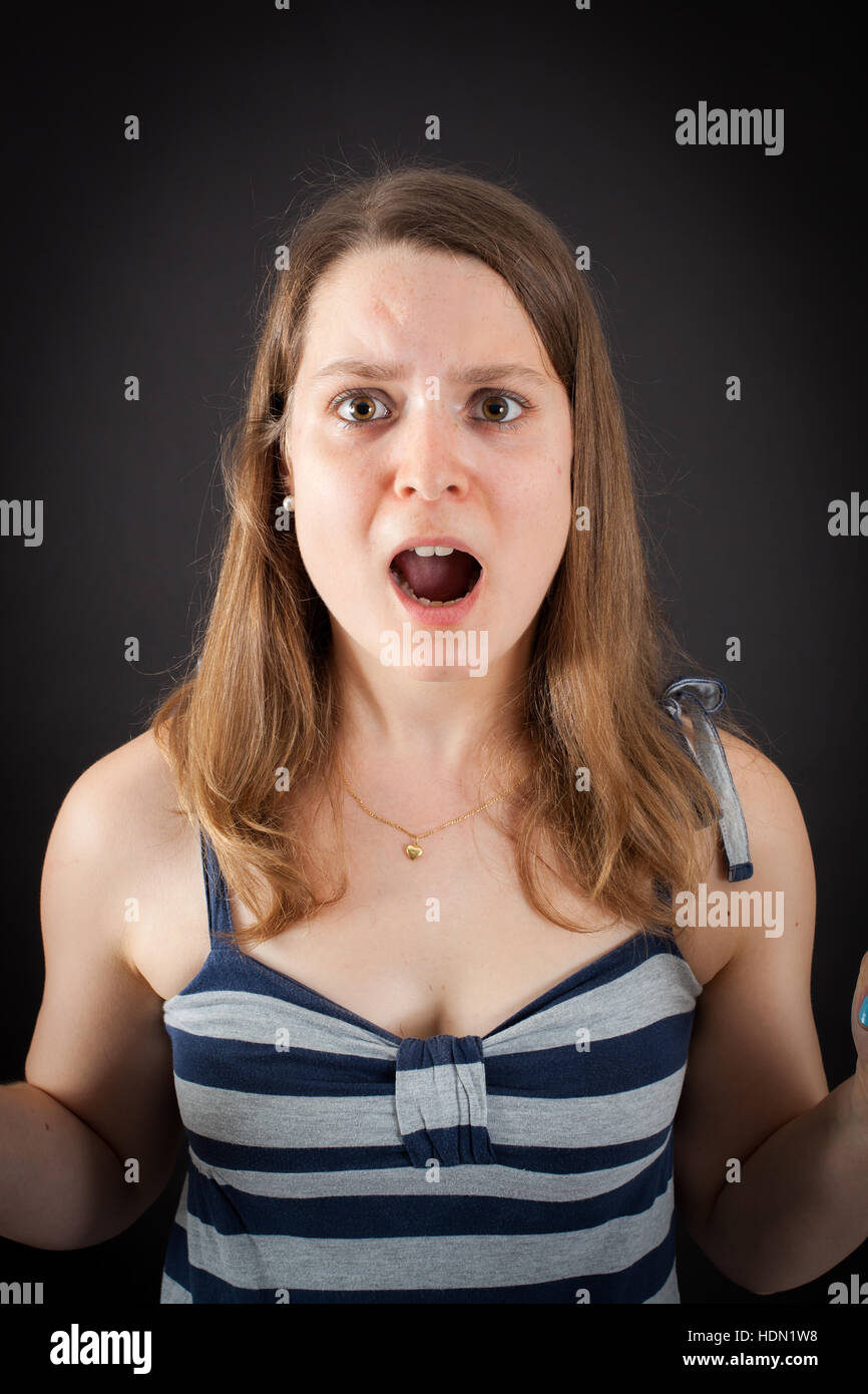 Beautiful woman doing different expressions in different sets of ...