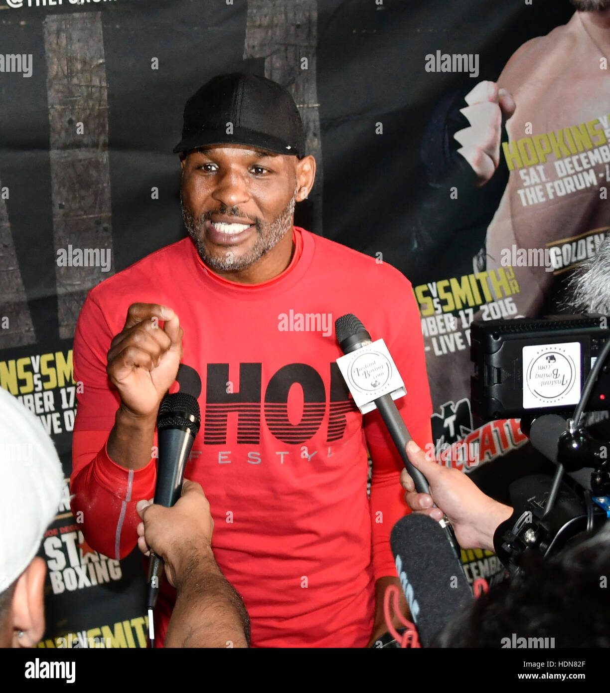 Professional champion boxer Bernard Hopkins talks with the media ...