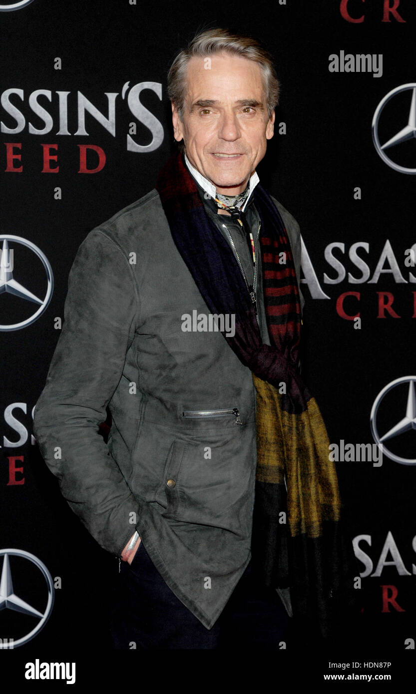 New York, USA. 13th December, 2016. Jeremy Irons attends the 'Assassin ...