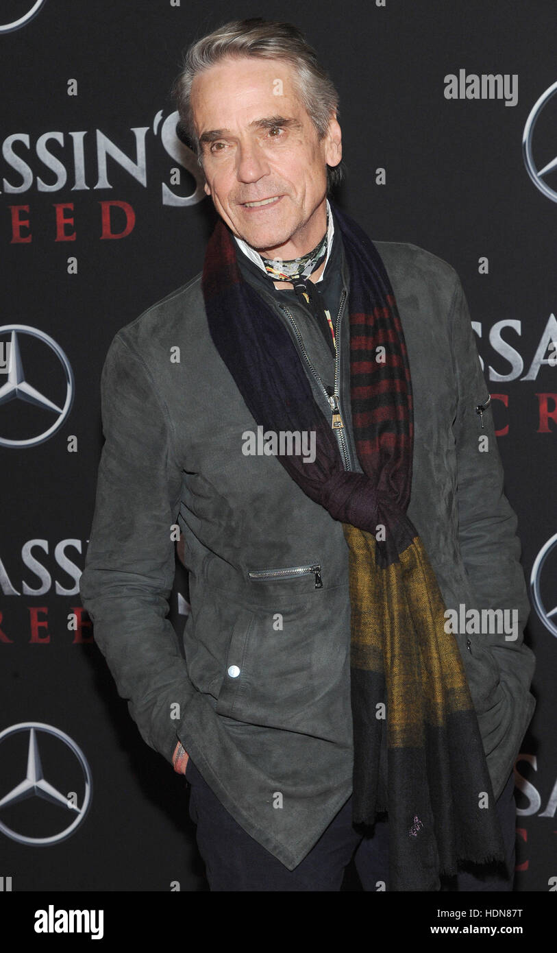 New York, USA. 13th December, 2016. Jeremy Irons attends the 'Assassin ...