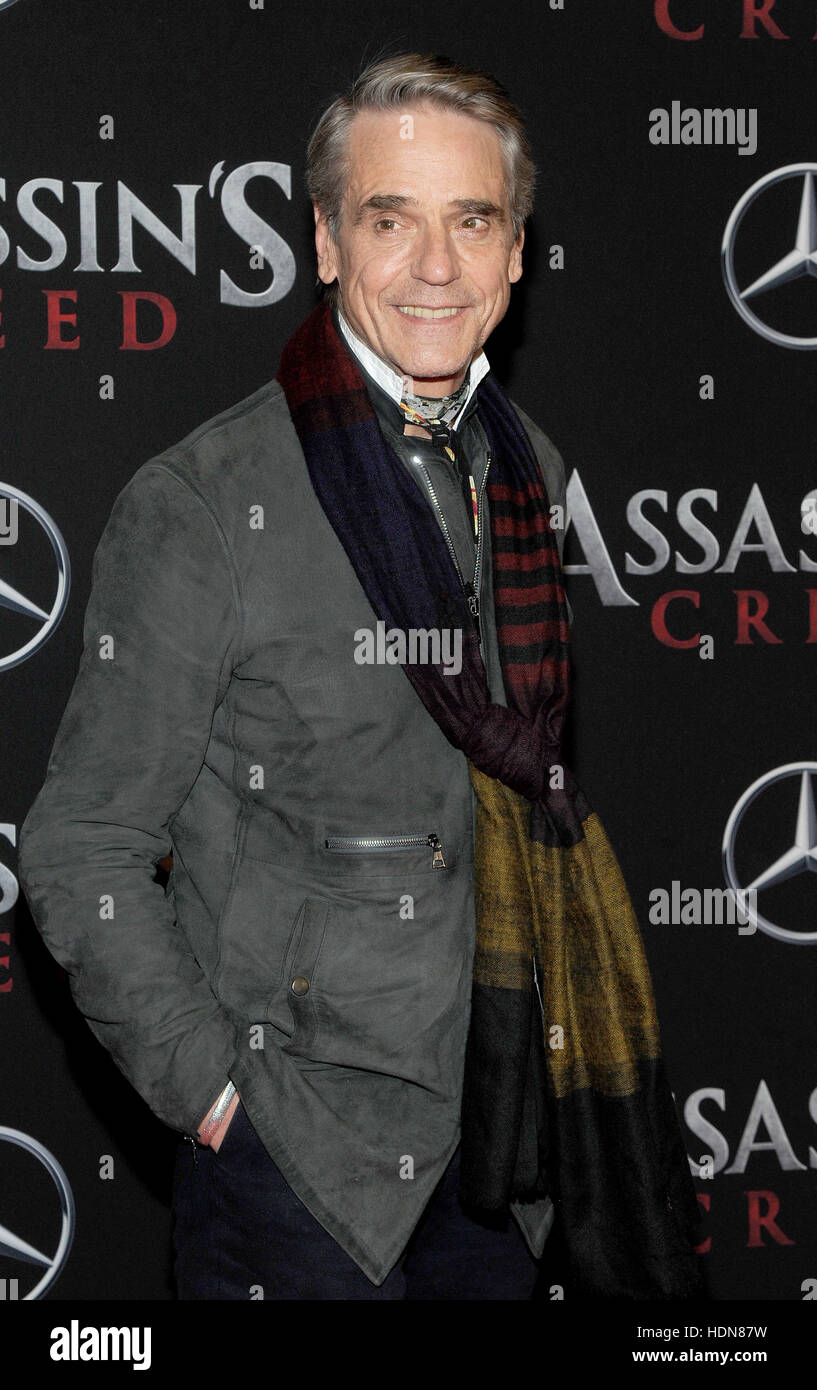 New York, USA. 13th December, 2016. Jeremy Irons attends the 'Assassin ...