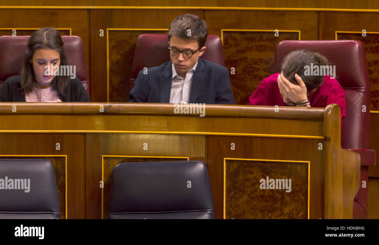 Politician Iñigo Errejon, Pablo Iglesias and Irene Montero during the ... Politician Iñigo Errejon, Pablo Iglesias and Irene Montero during the ...
