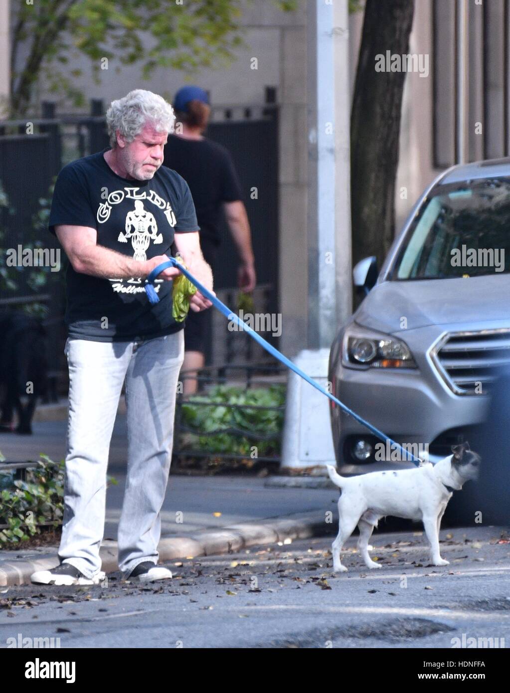 Ron Perlman walking his dog in the East Village Featuring: Ron Perlman ...