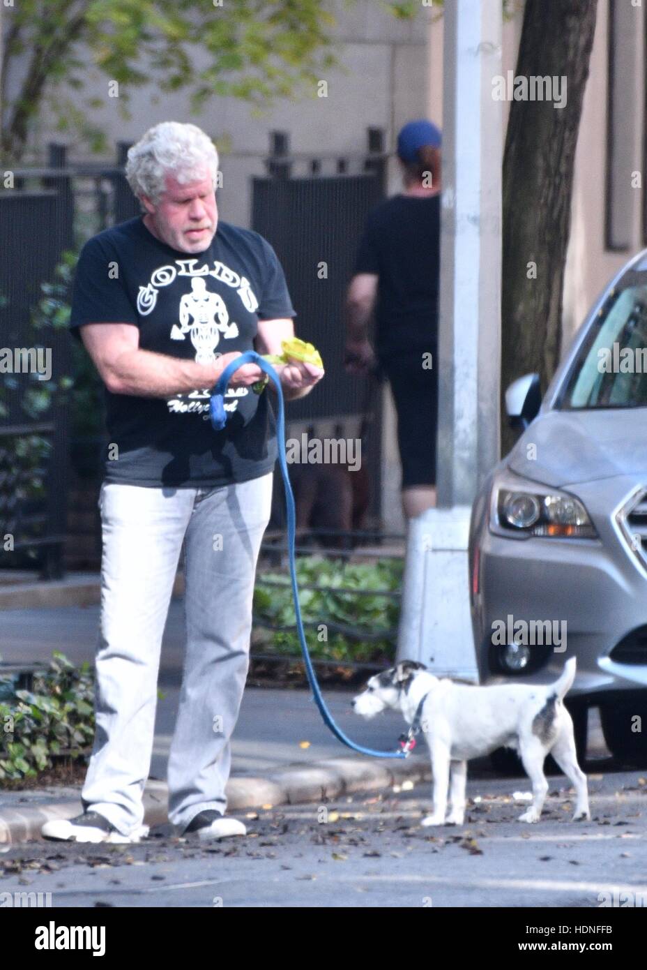 Ron Perlman walking his dog in the East Village Featuring: Ron Perlman ...