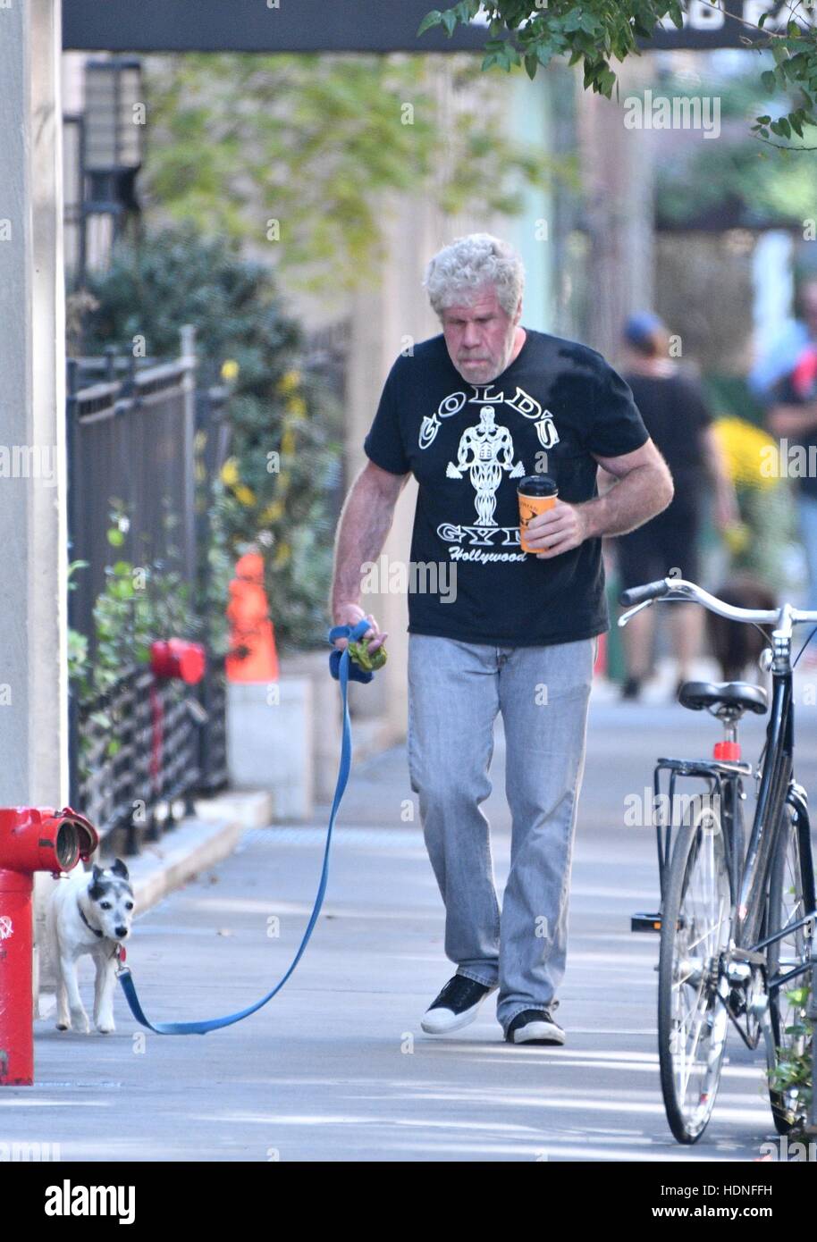 Ron Perlman walking his dog in the East Village Featuring: Ron Perlman ...