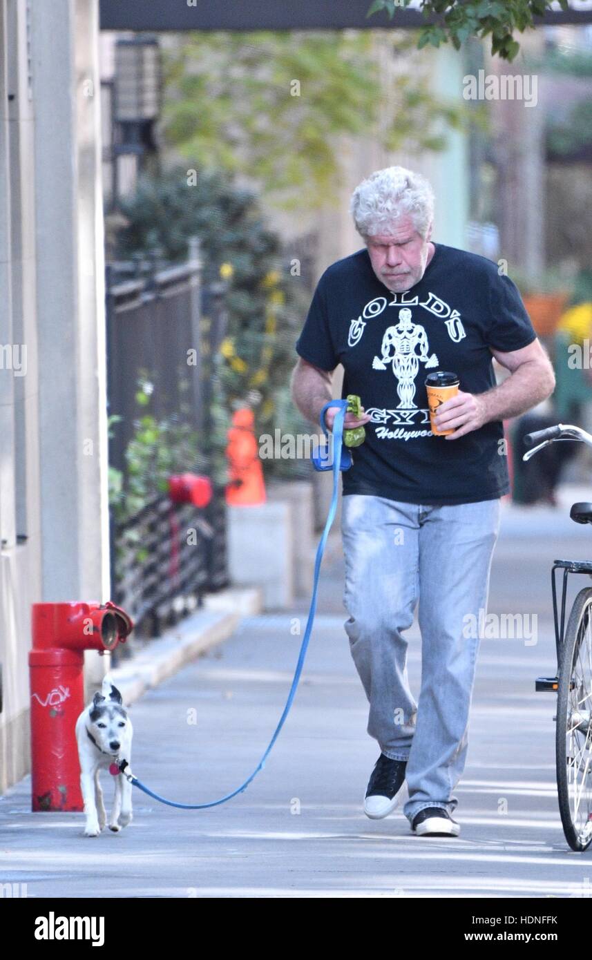 Ron Perlman walking his dog in the East Village Featuring: Ron Perlman ...