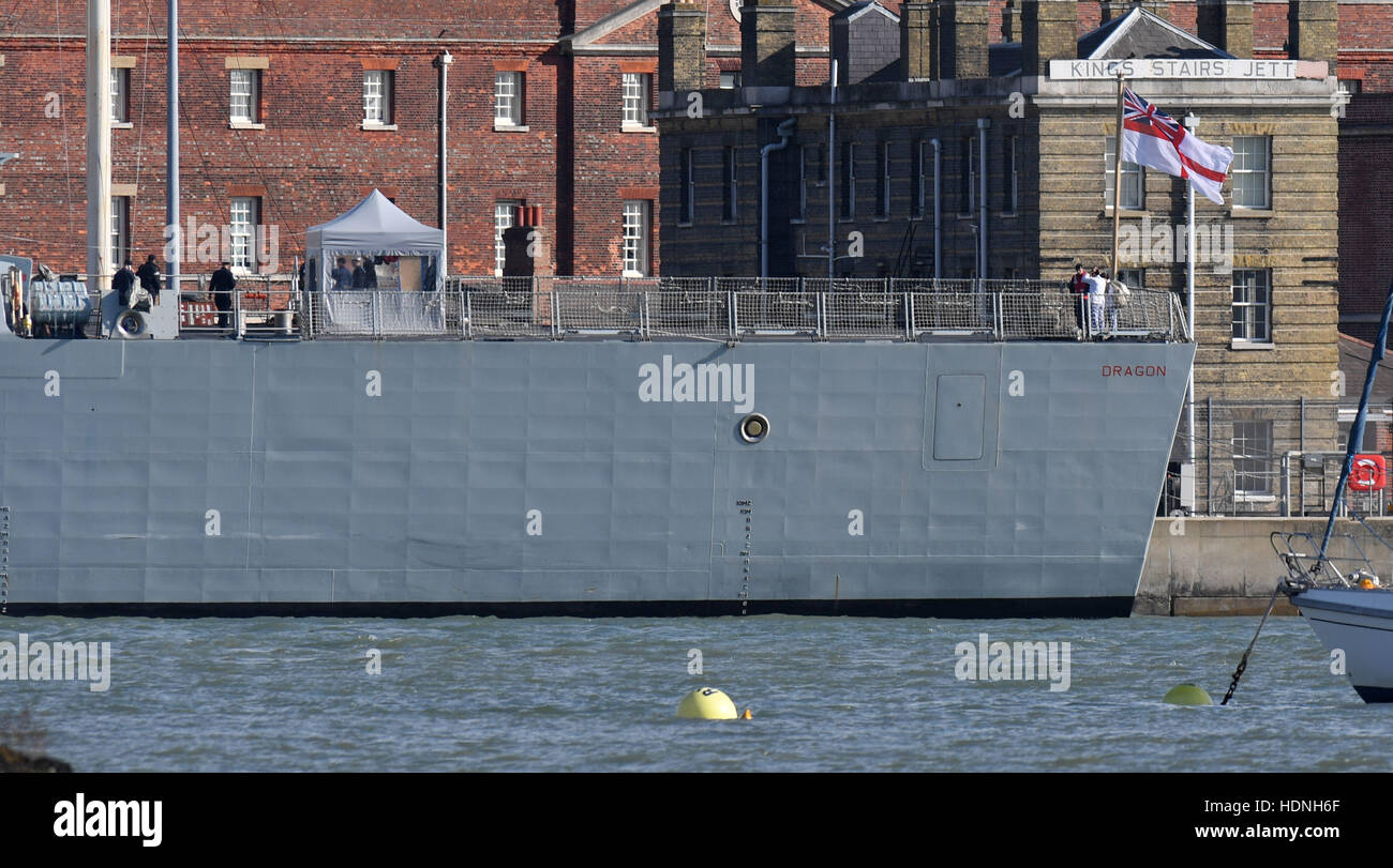 HMS Dragon docked at Portsmouth Naval Base in Hampshire. It is expected ...
