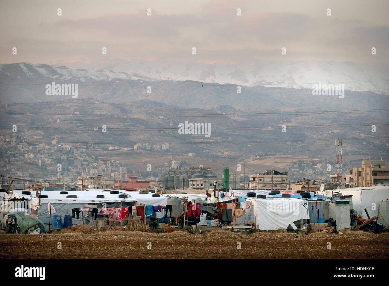 A Syrian refugee camp in the Bekaa Valley, Lebanon, close to the Syrian ...