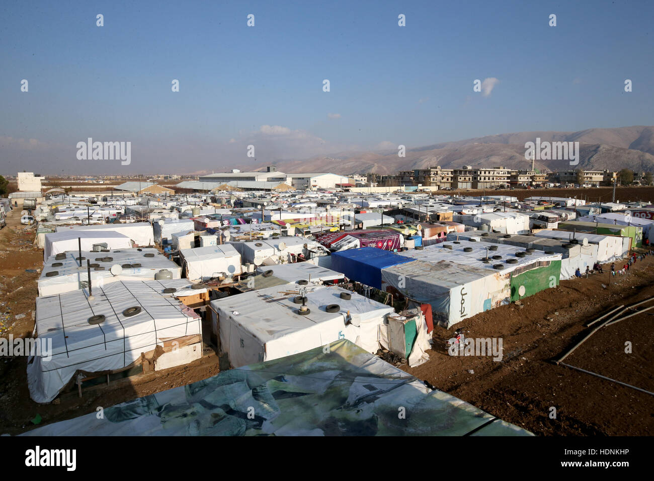 A Syrian refugee camp in the Bekaa Valley, Lebanon, close to the Syrian ...