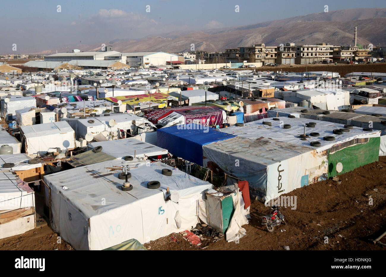 A Syrian refugee camp in the Bekaa Valley, Lebanon, close to the Syrian ...