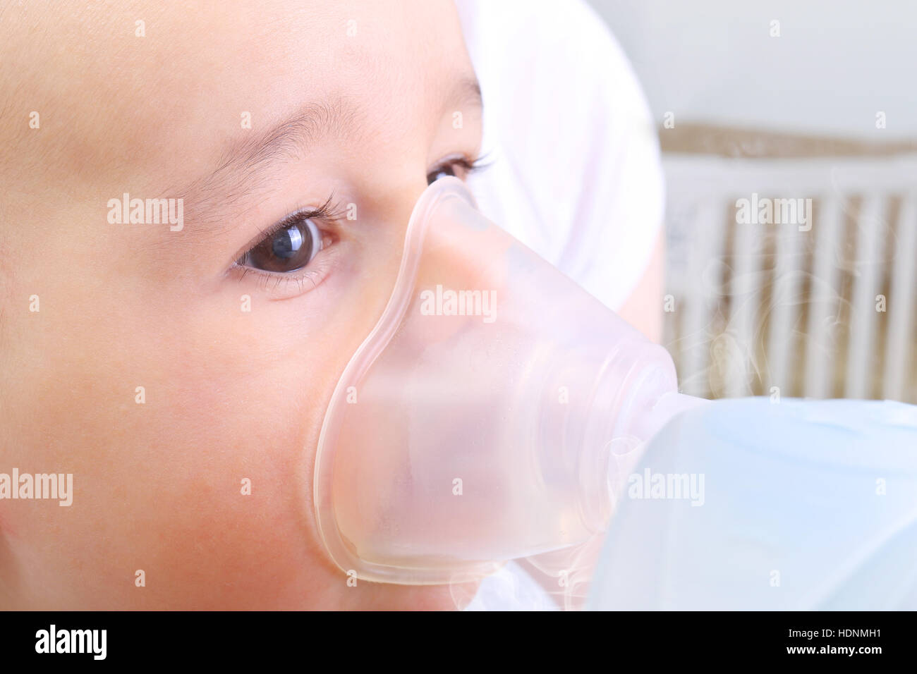 Baby boy at the hospital gets inhaler treatment for cough Stock Photo ...