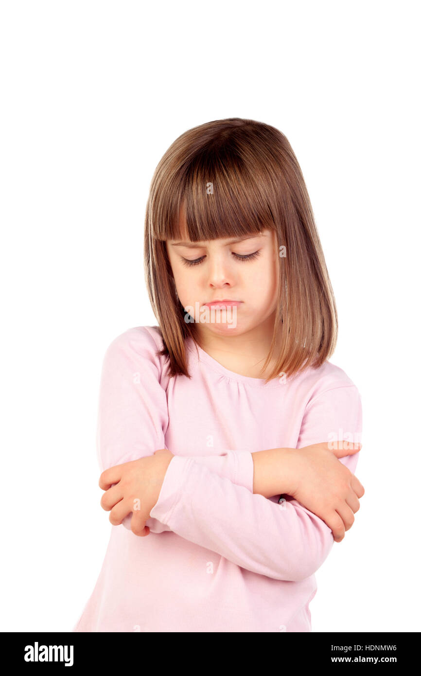 Very angry girl with pink t-shirt isolated on a white background Stock ...