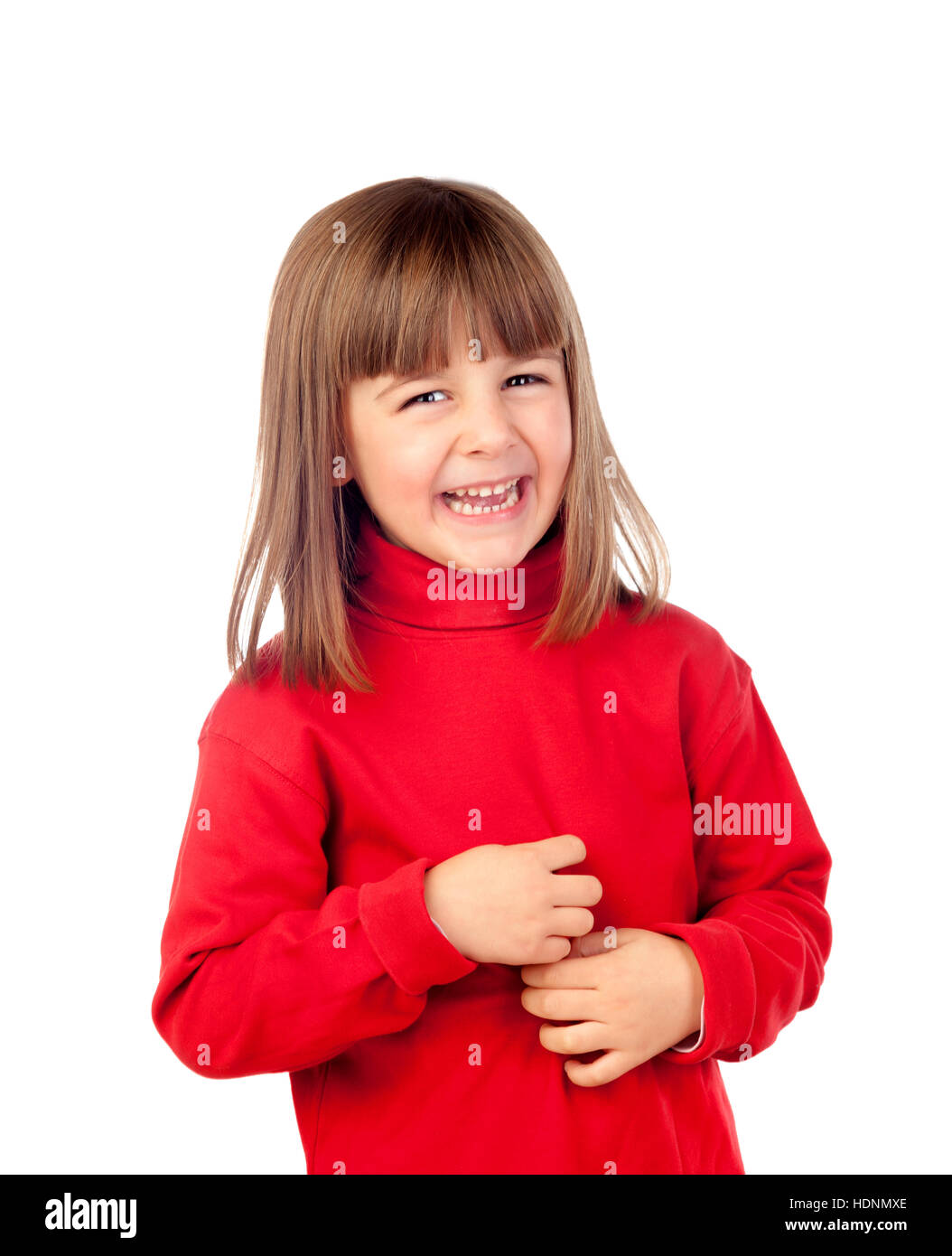 Happy small girl smiling isolated on a white background Stock Photo - Alamy
