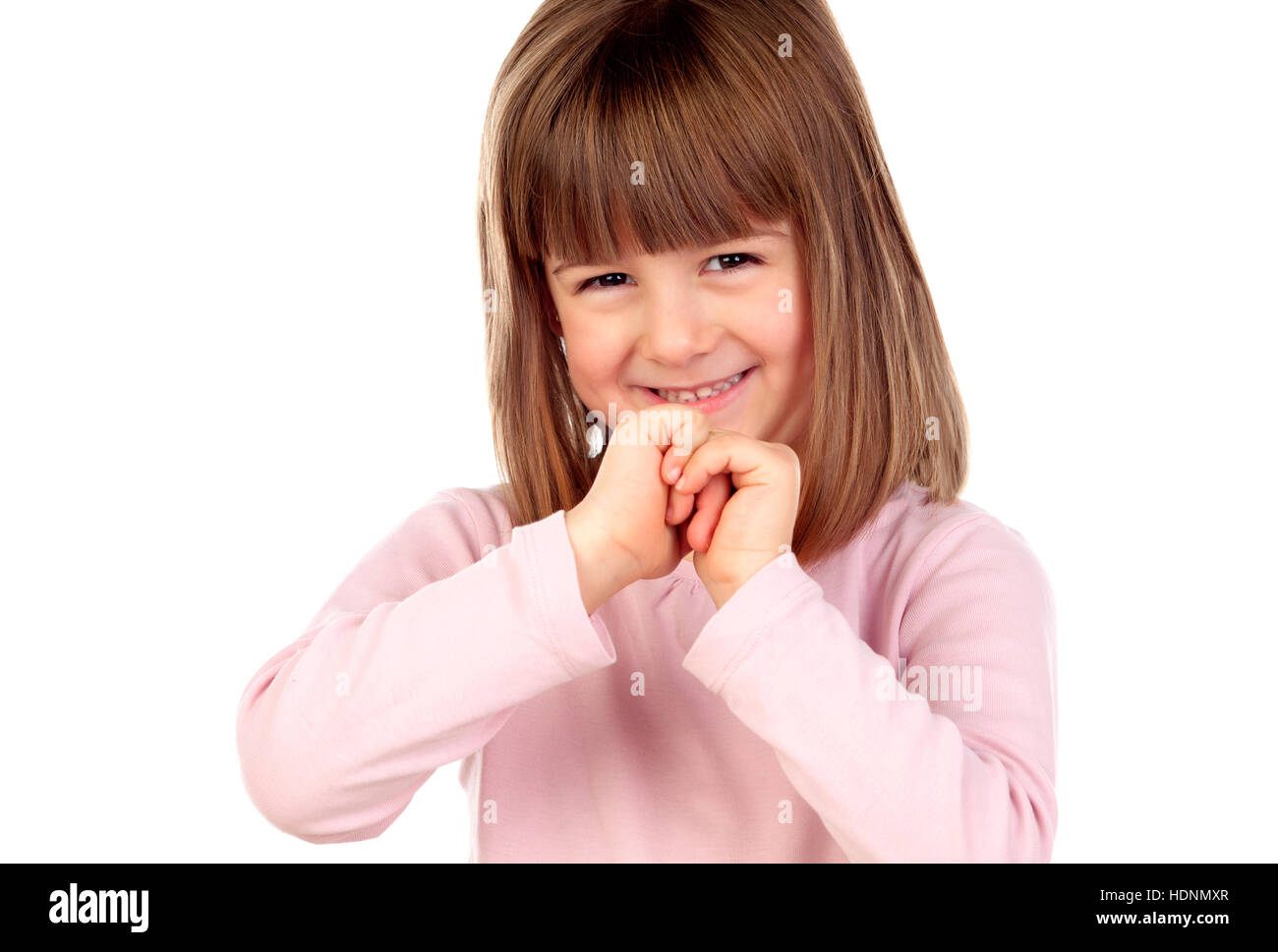 Happy small girl smiling isolated on a white background Stock Photo - Alamy