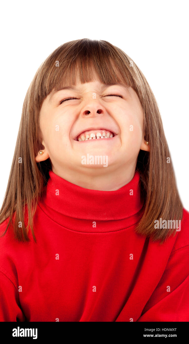 Happy small girl looking up isolated on a white background Stock Photo ...