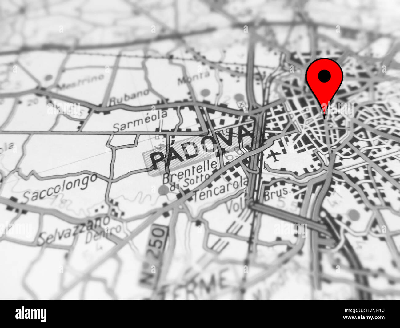 Focus on Padova city ( Italy ) over a road map Stock Photo - Alamy