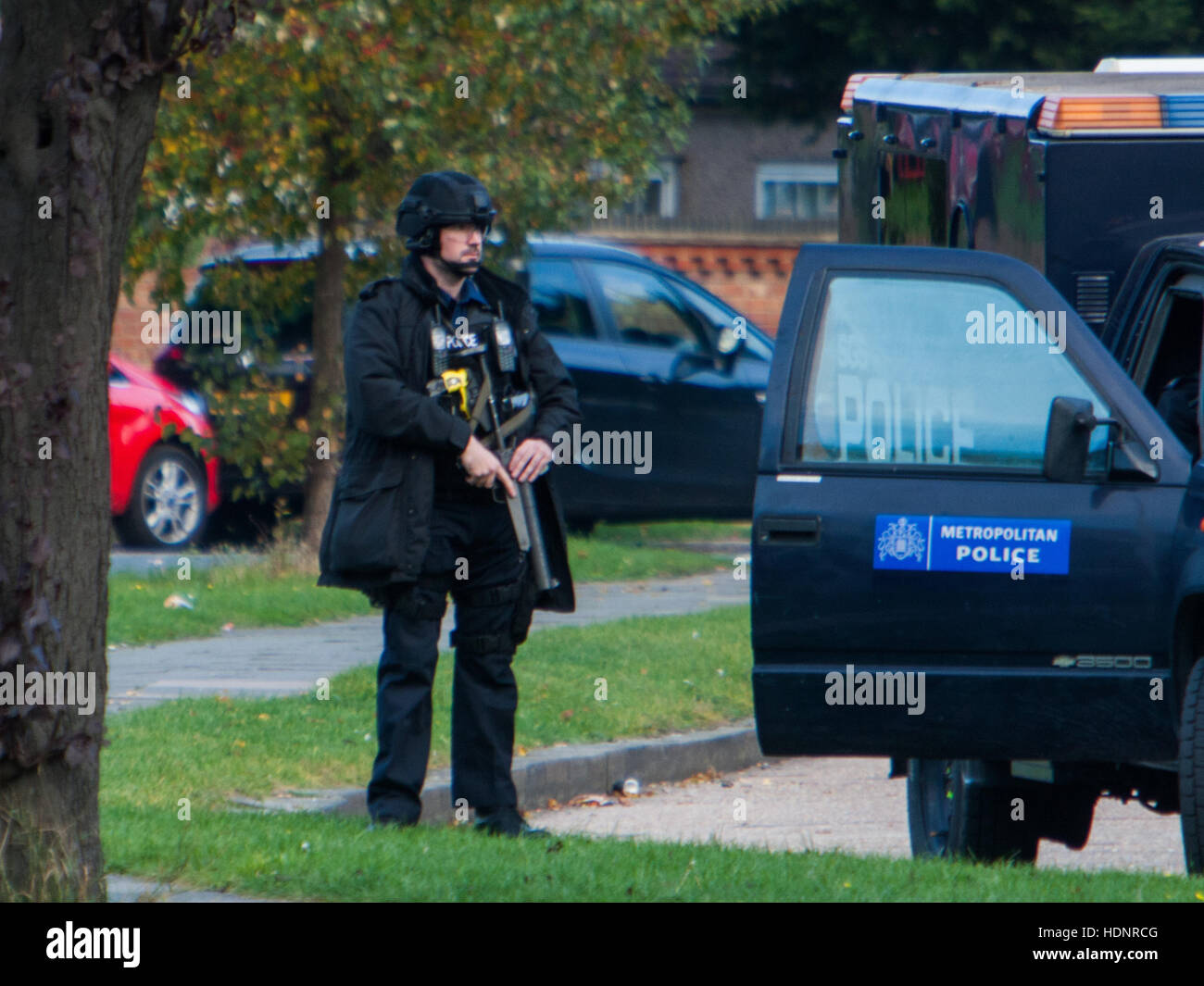 Armed police cordon suspected explosives in Northolt Featuring: View ...