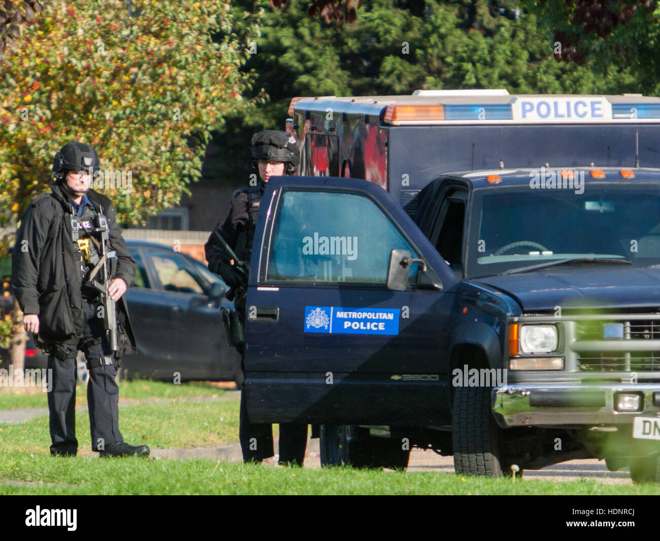 Armed police cordon suspected explosives in Northolt Featuring: View ...