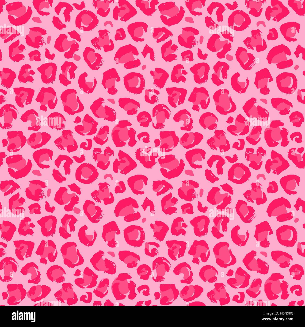 Vector illustration leopard print seamless pattern. Pink hand drawn ...