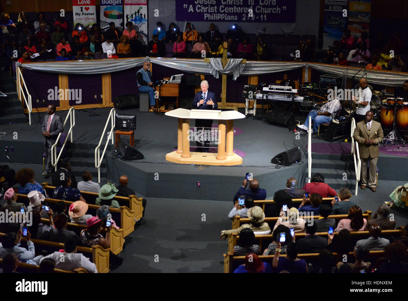 Bill Clinton, former U.S. President, speaking at the New Birth Baptist ...