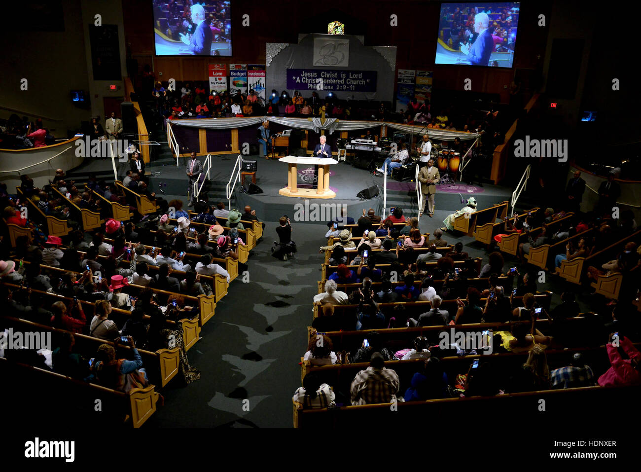 Bill Clinton, former U.S. President, speaking at the New Birth Baptist ...