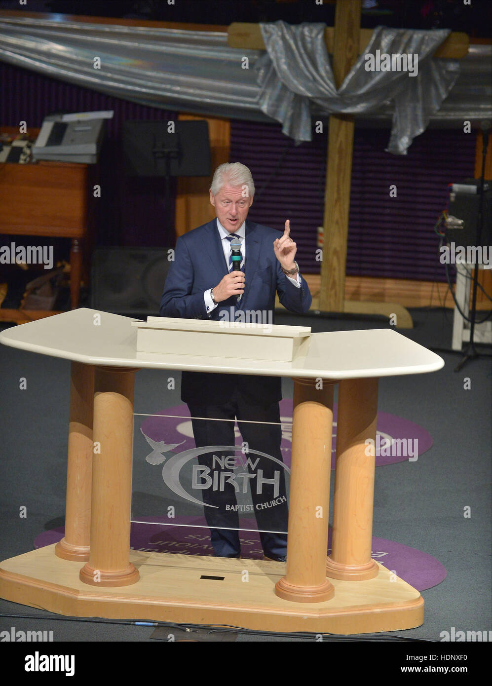 Bill Clinton, former U.S. President, speaking at the New Birth Baptist ...