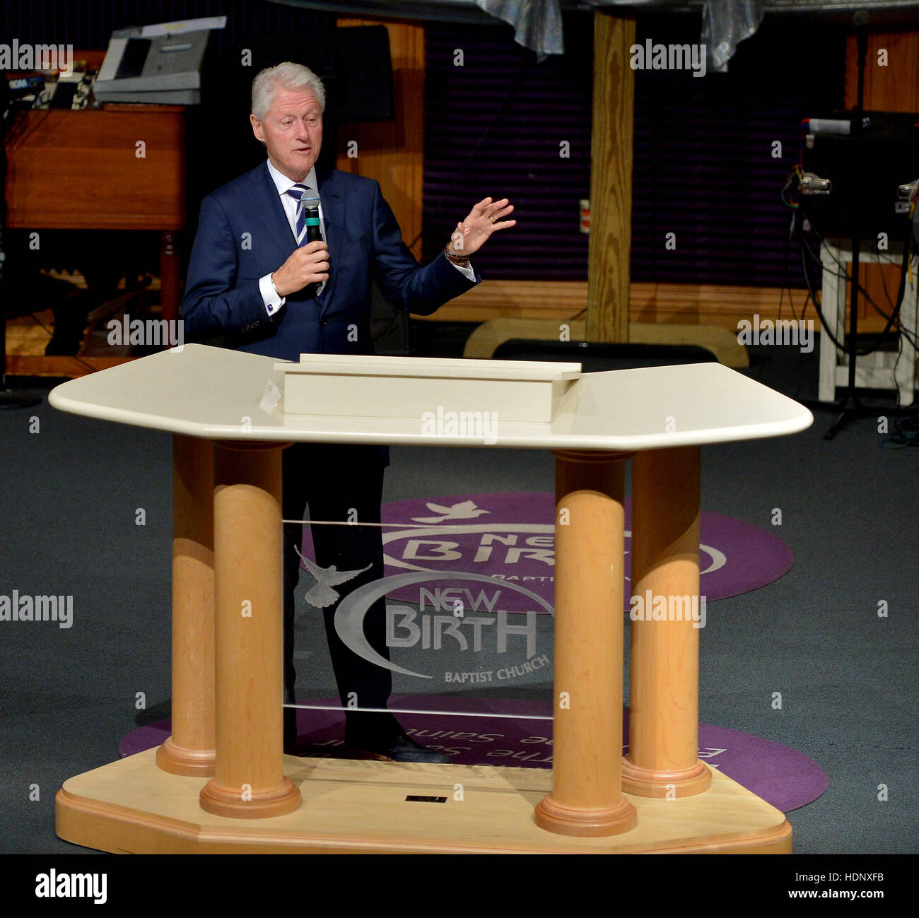 Bill Clinton, former U.S. President, speaking at the New Birth Baptist ...