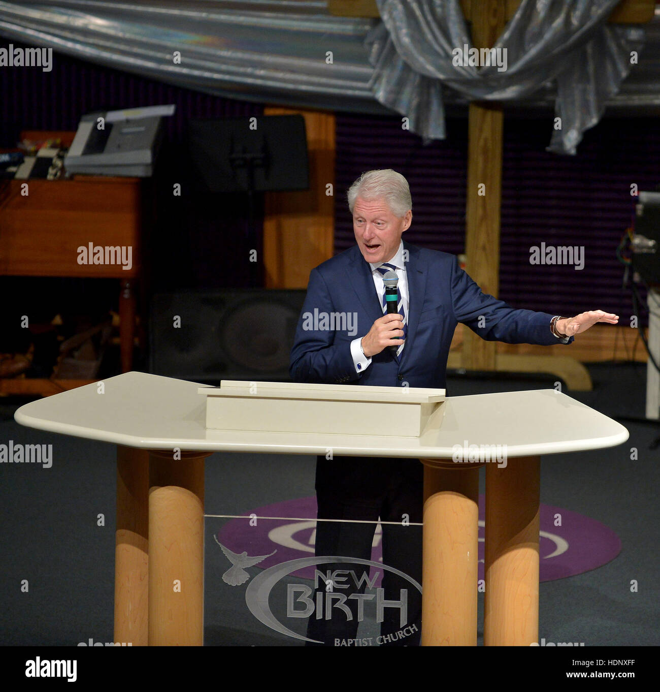 Bill Clinton, former U.S. President, speaking at the New Birth Baptist ...